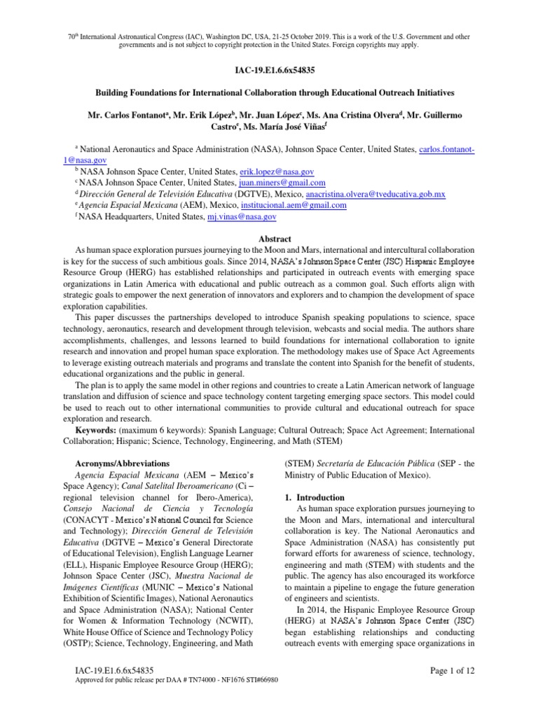 Nasa Building Foundations For International Collaboration Through ...