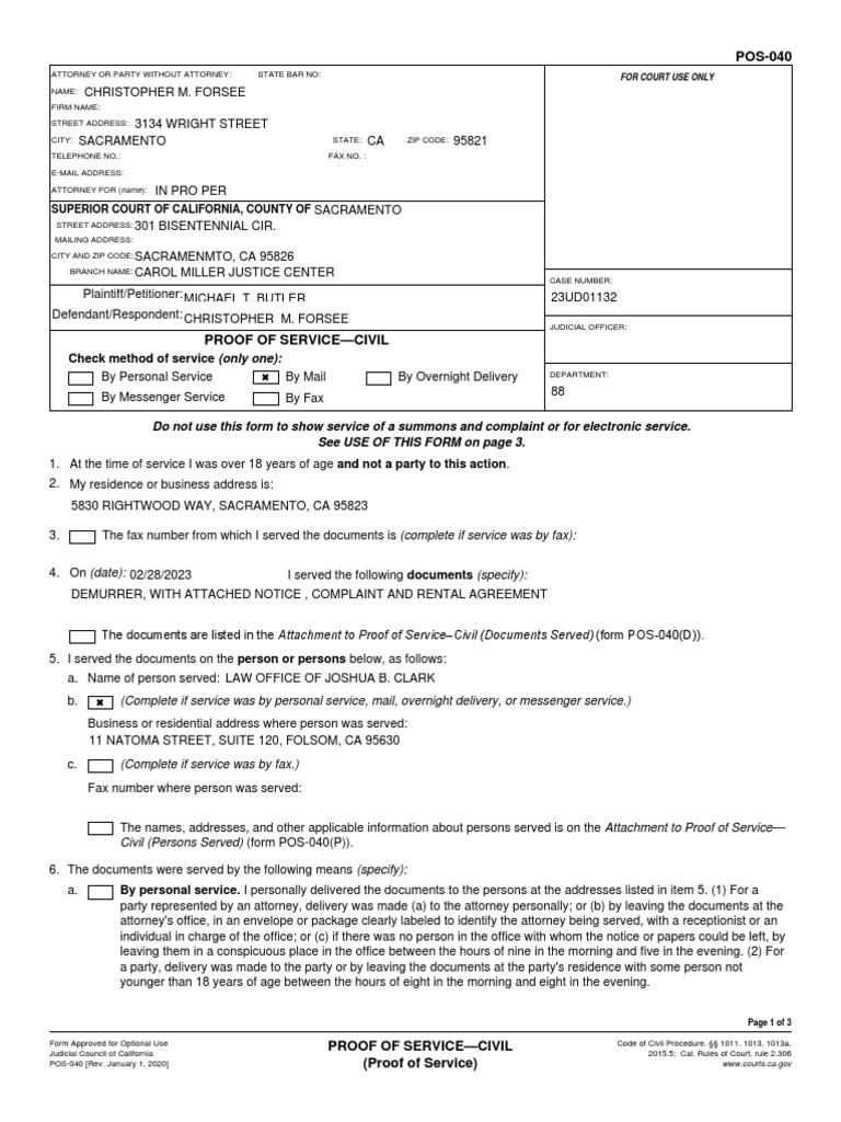 POS-040 Proof of Service-Civil (Proof of Service) PDF | PDF | United ...