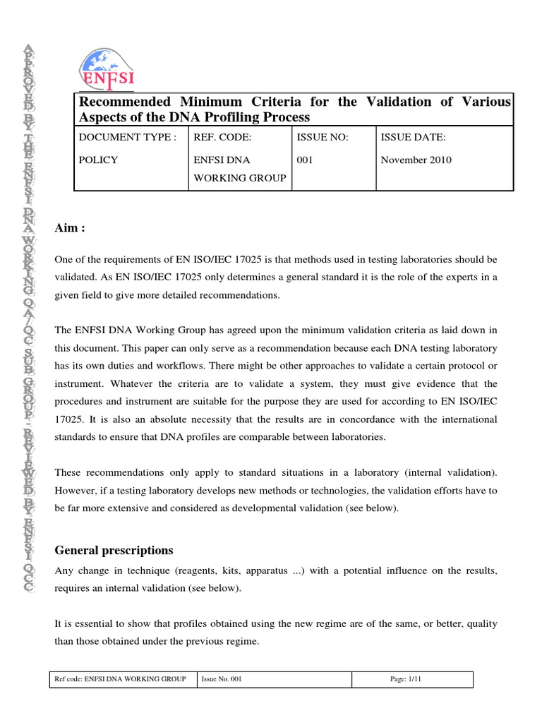 Minimum Validation Guidelines in Dna Profiling - v2010 0 | PDF | Polymerase Chain Reaction | Dna ...