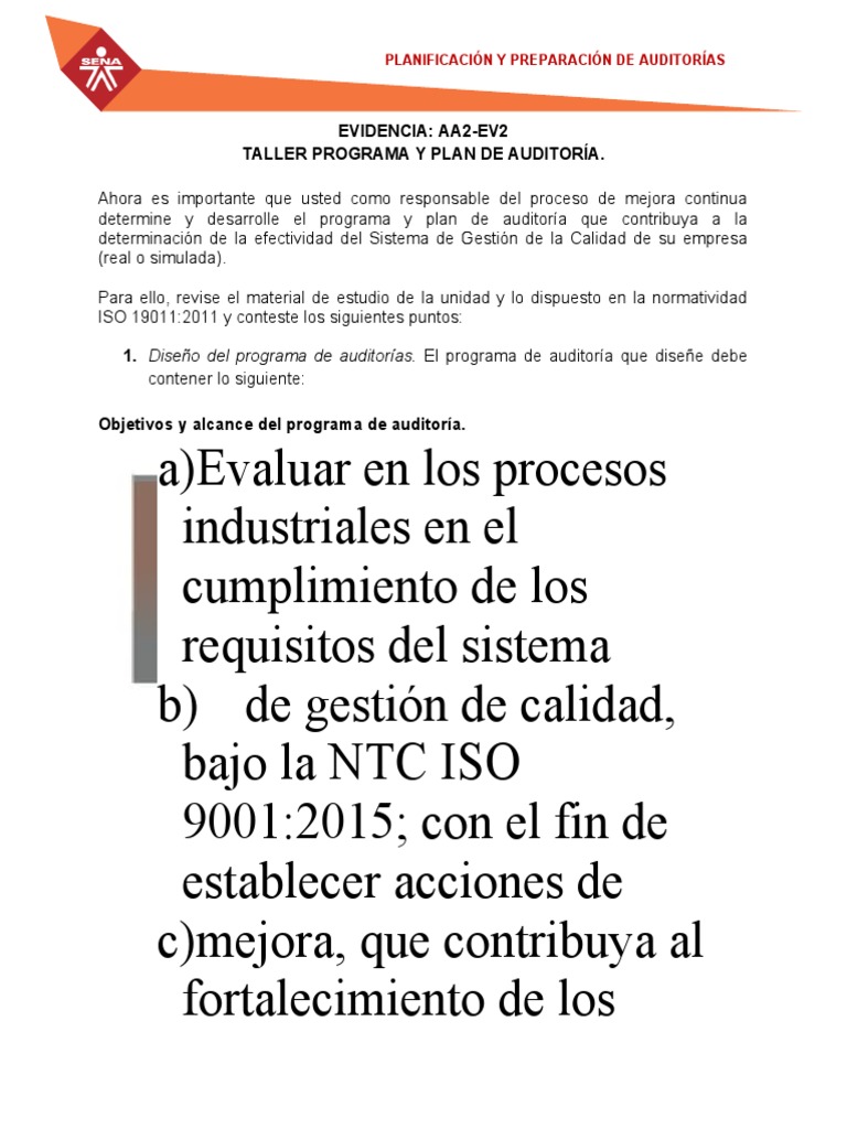 Evidencia: Aa2-Ev2 Taller Programa Y Plan de Auditoría | PDF | Auditoría | Planificación