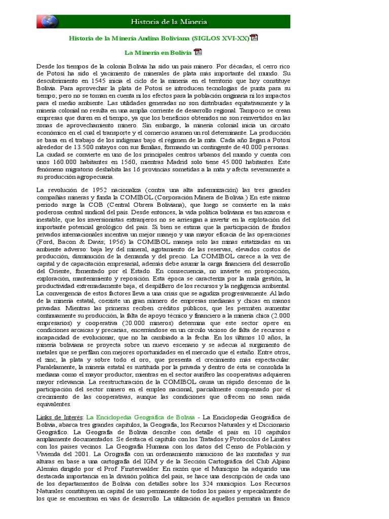 Historia de la Minería en Bolivia.pdf | PDF | Minería | Bolivia