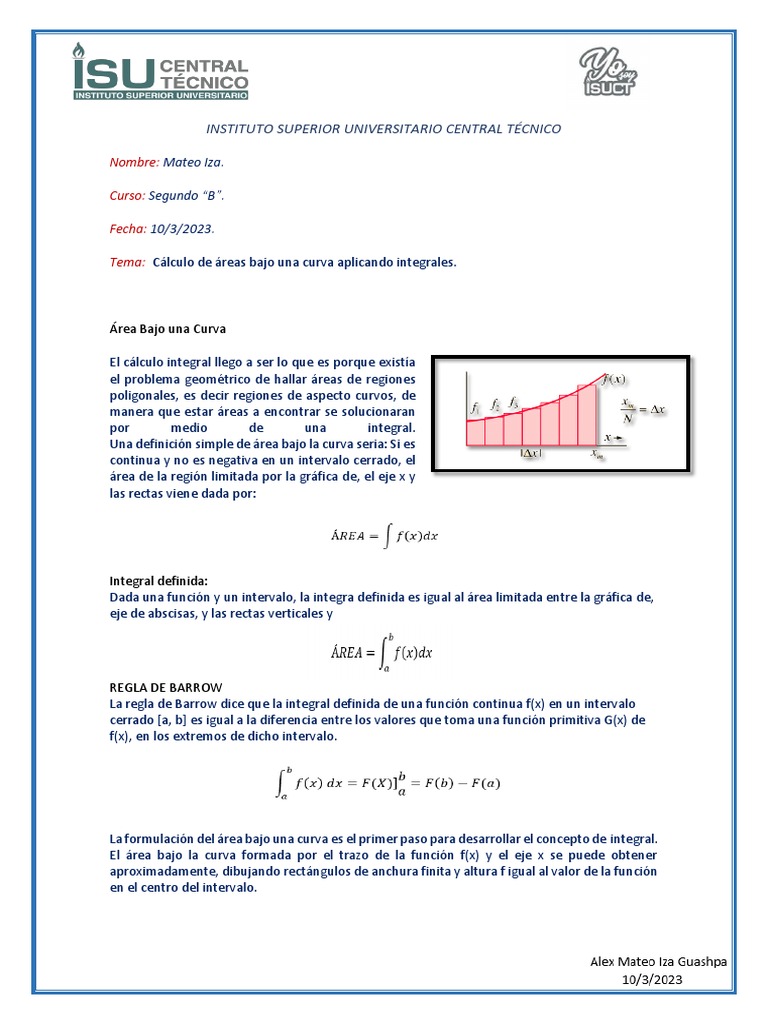 Cálculo de Áreas Bajo Una Curva Aplicando Integrales. | PDF | Integral ...