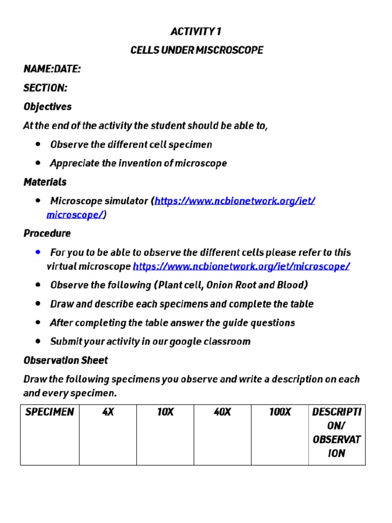 ACTIVITY 1- CELLS UNDER MICROSCOPE | PDF