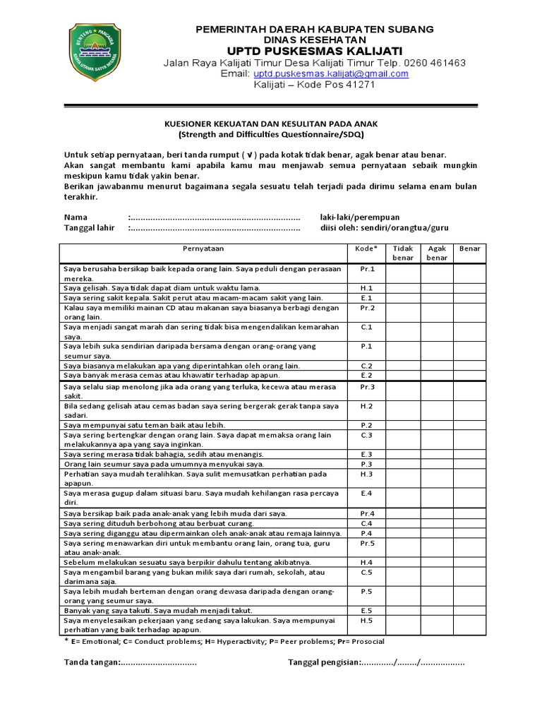 KUESIONER SDQ pkm kalijati 2022.docx | PDF