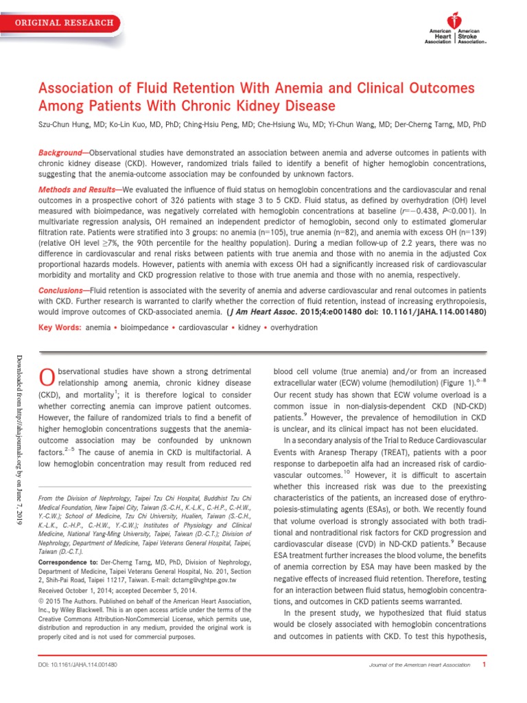 Association of Fluid Retention With Anemia and Clinical Outcomes Among ...