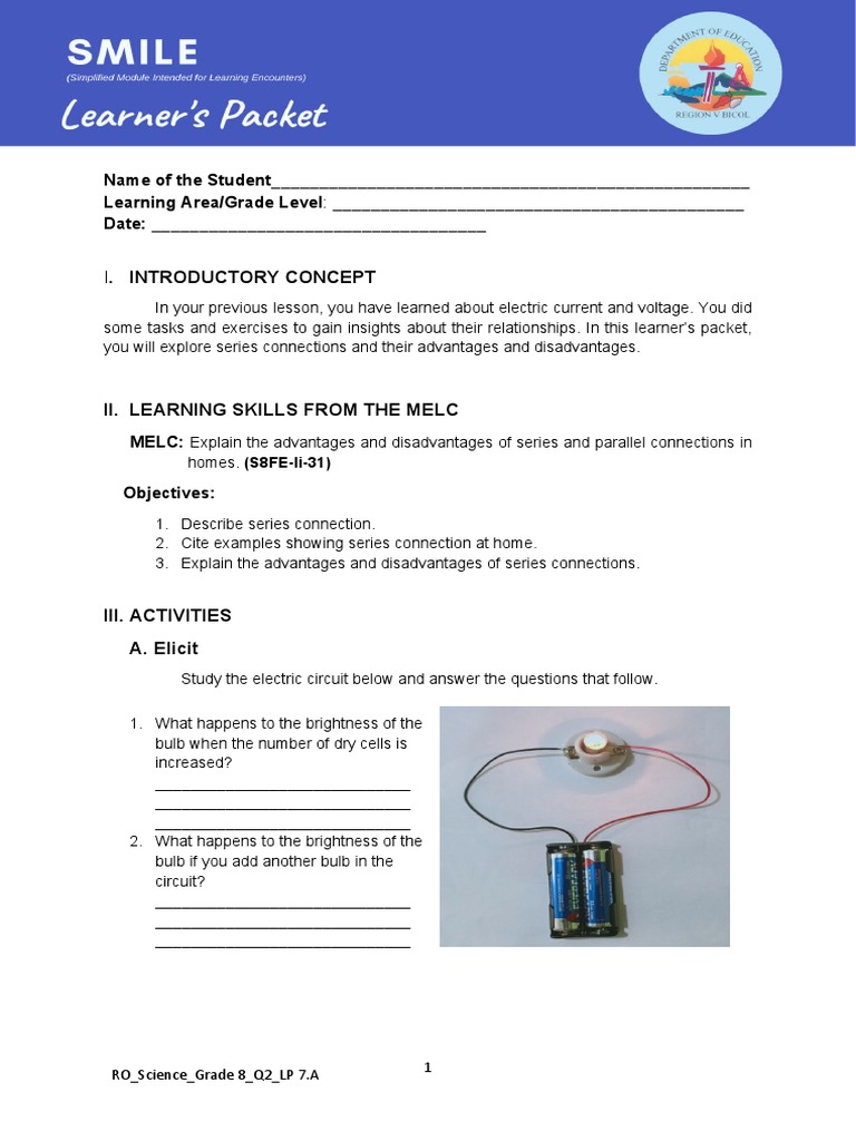 Science Grade-8 Q1 LP-7A | PDF | Series And Parallel Circuits ...