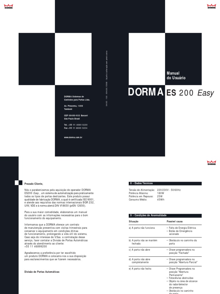 Manual DORMA ES200 Easy | PDF | Radar | ISO 9000