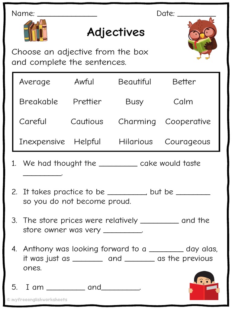 Adjective Sentence Completion Exercise | PDF | Self-Improvement