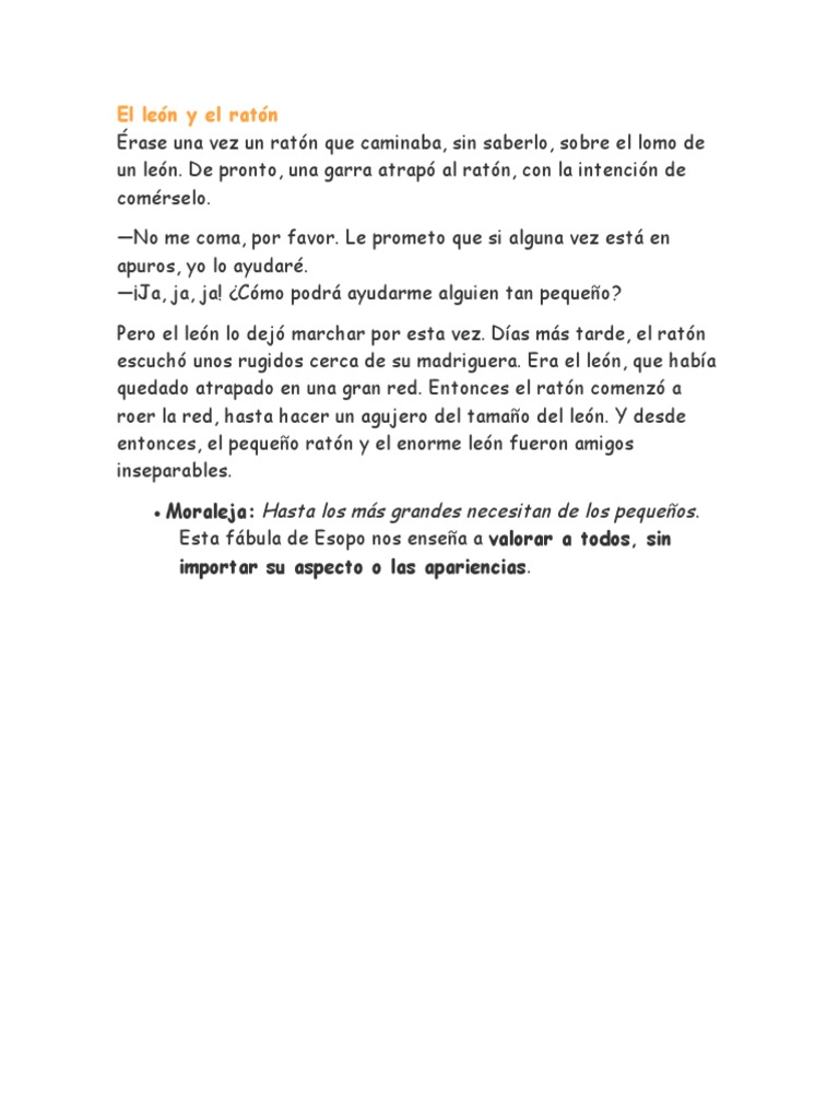 El Raton y El Leon Fabula | PDF