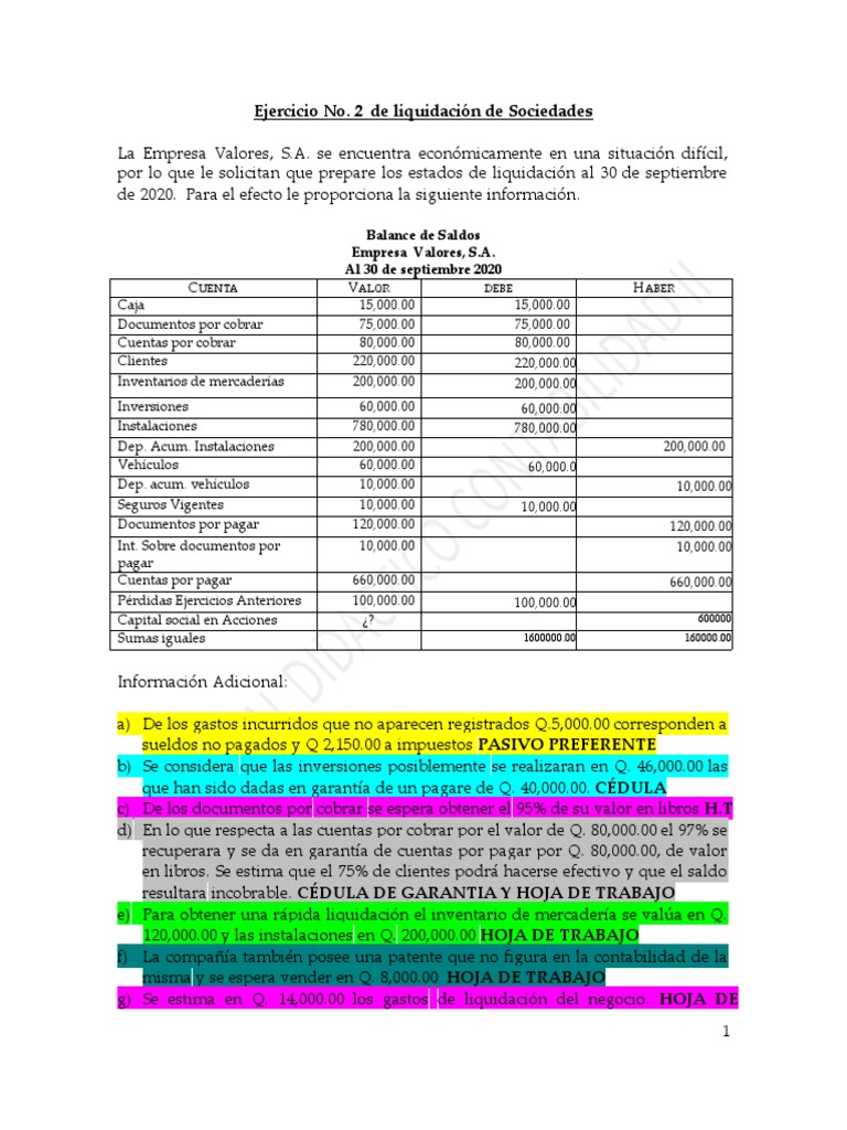 Ejerci 1 | PDF | Compartir (Finanzas) | Liquidación