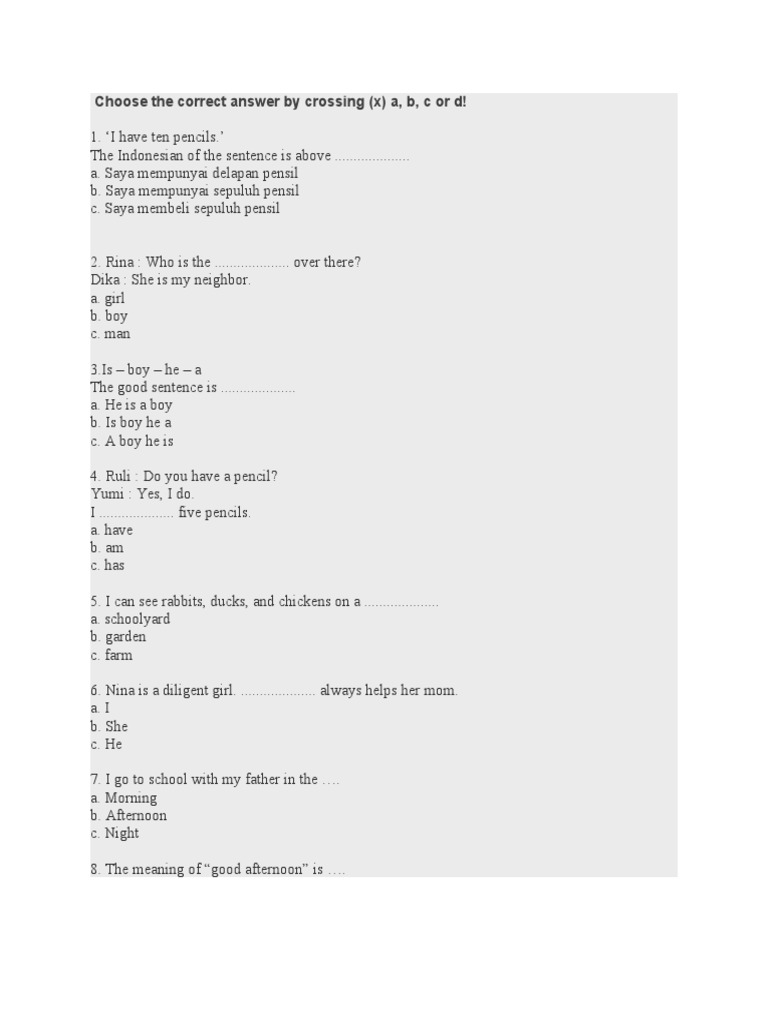 Choose The Correct Answer by Crossing | PDF