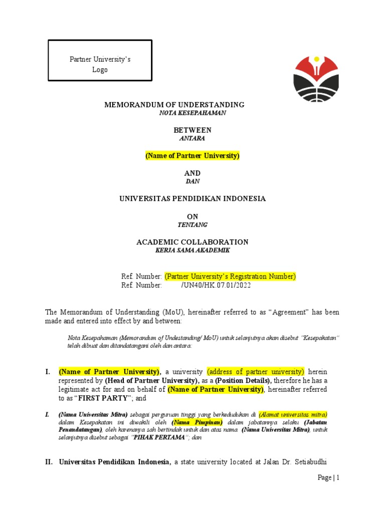MoU Kerjasama Akademik UPI | PDF