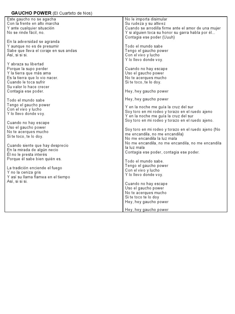 Gaucho Power Letra Canción | PDF