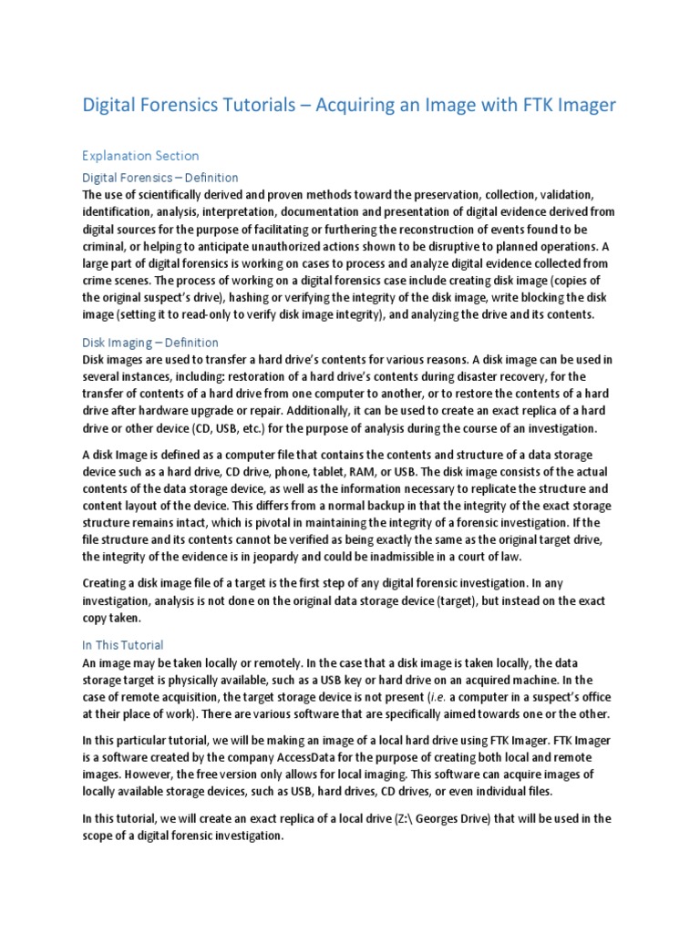 Digital Forensics Tutorials Acquiring An Image With FTK Imager | PDF ...