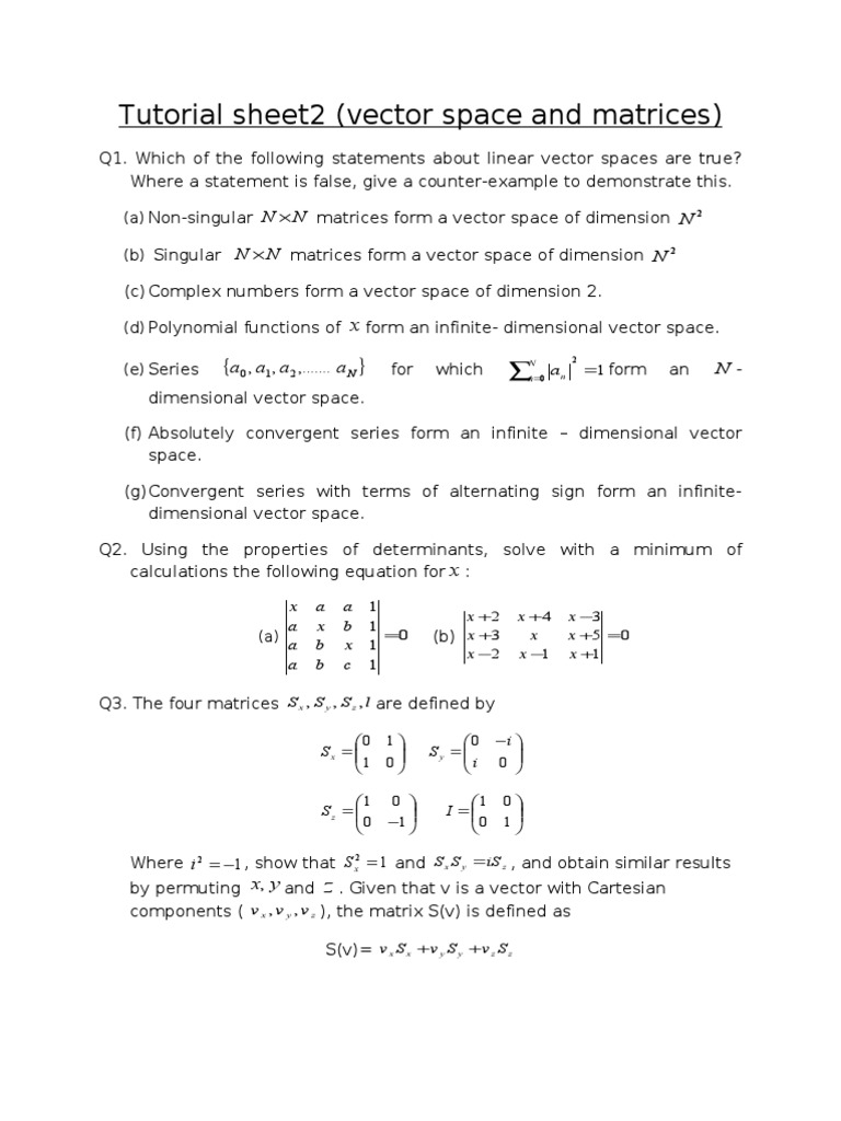 Vector Spaces & Matrices Tutorial | PDF | Teaching Methods & Materials | Science & Mathematics
