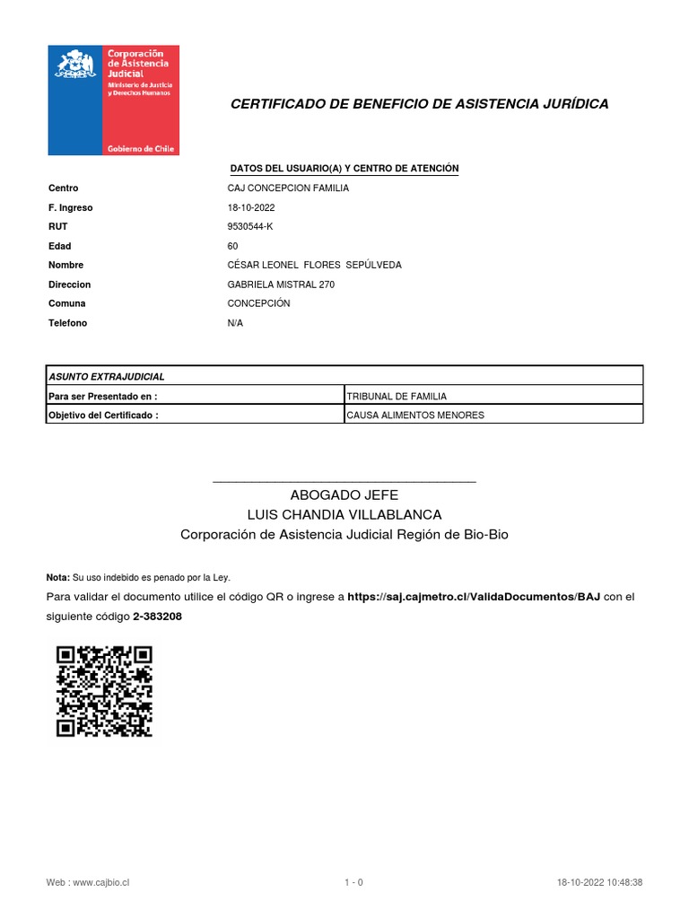 Certificado de Beneficio de Asistencia Jurídica | PDF