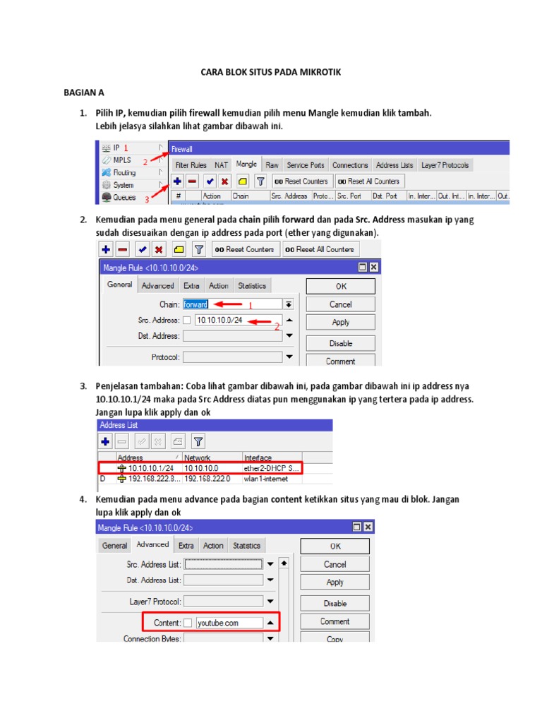 Cara Blok Situs Pada Mikrotik | PDF