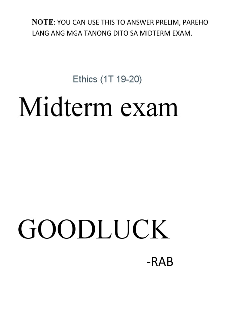 Ethics Midterm Exam | PDF | Morality | Reason