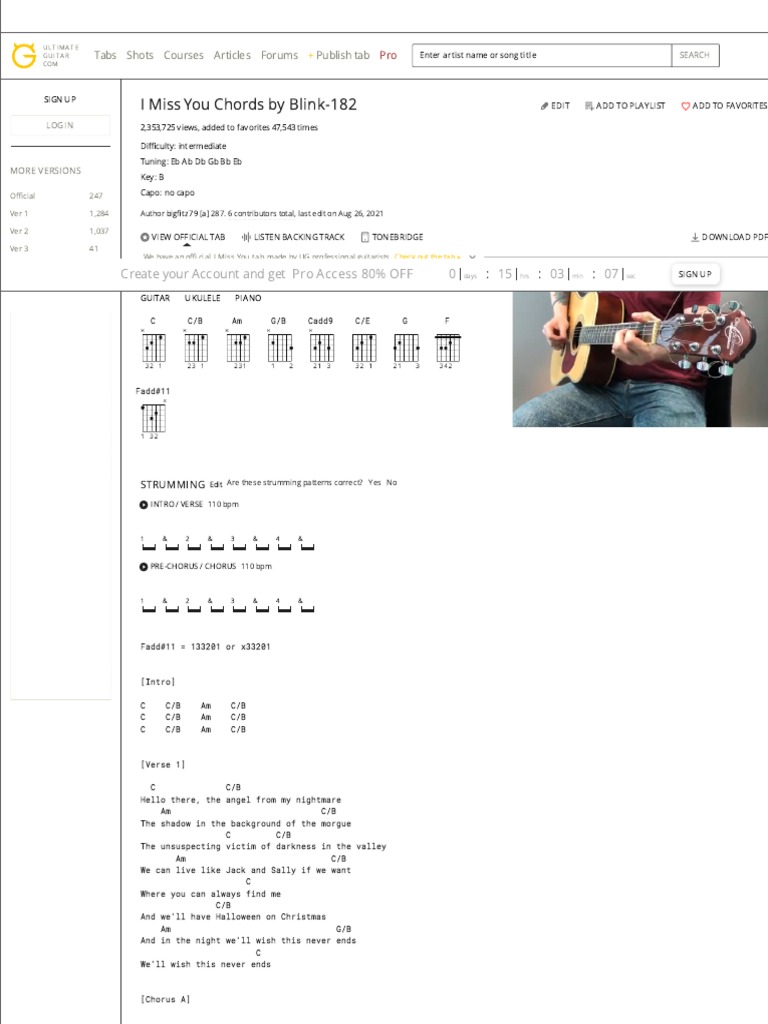 I MISS YOU CHORDS by Blink-182 @ PDF | PDF | Song Structure | Musical Forms