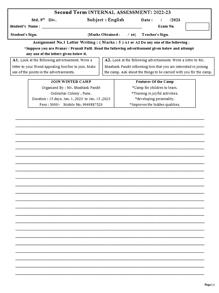 STD 9th English Assignments PDF | PDF