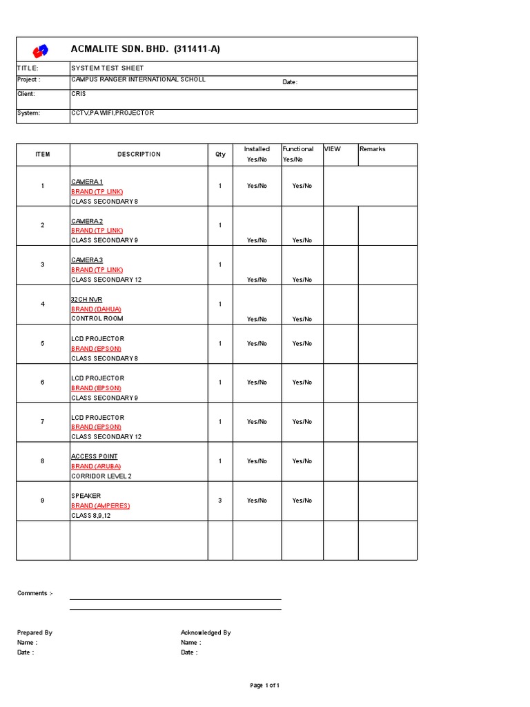 SYSTEM Test Sheet | PDF | Information And Communications Technology | Video