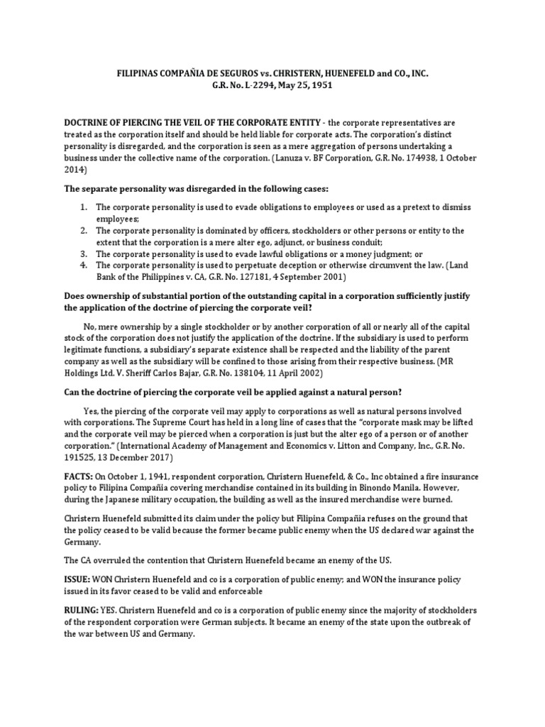 FILIPINAS COMPAÑIA DE SEGUROS vs. CHRISTERN, HUENEFELD and CO., INC ...