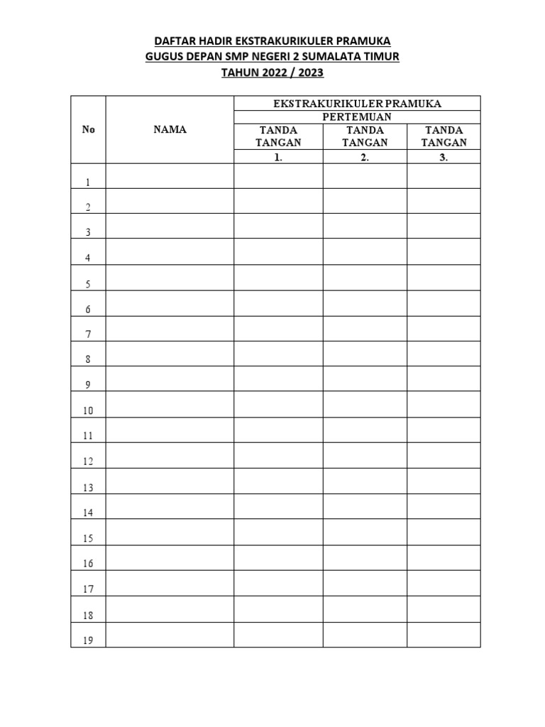 Daftar Hadir Ekskul | PDF