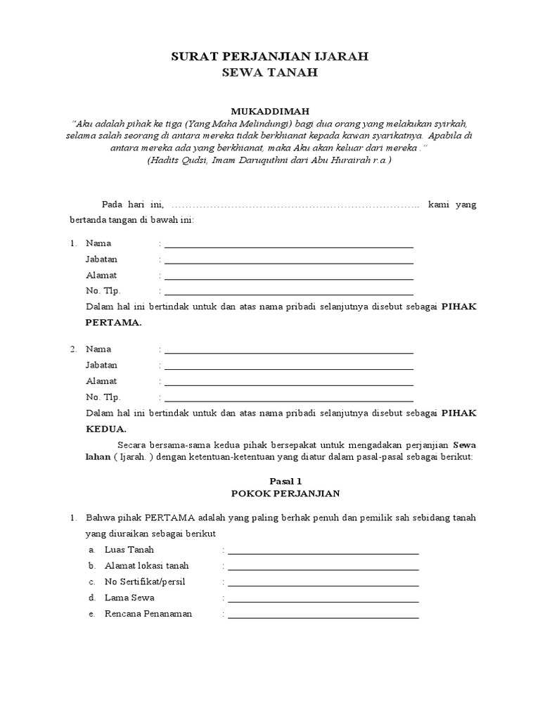 SURAT PERJANJIAN SEWA LAHAN | PDF