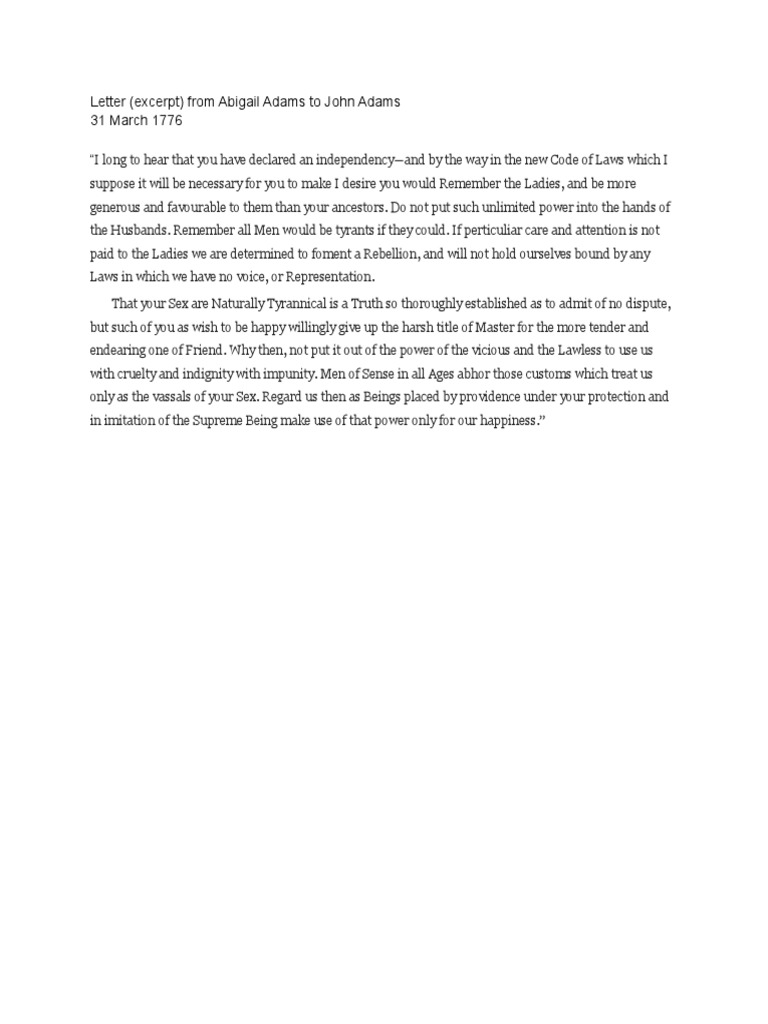 Letter From Abigail Adams To John Adams | PDF