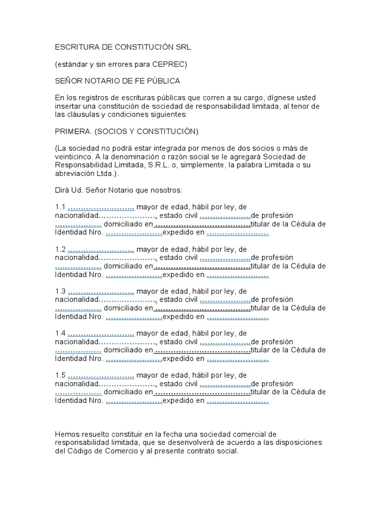 MINUTA DE CONSTITUCIÓN PARA RELLENAR (1) Hhyyyg | PDF