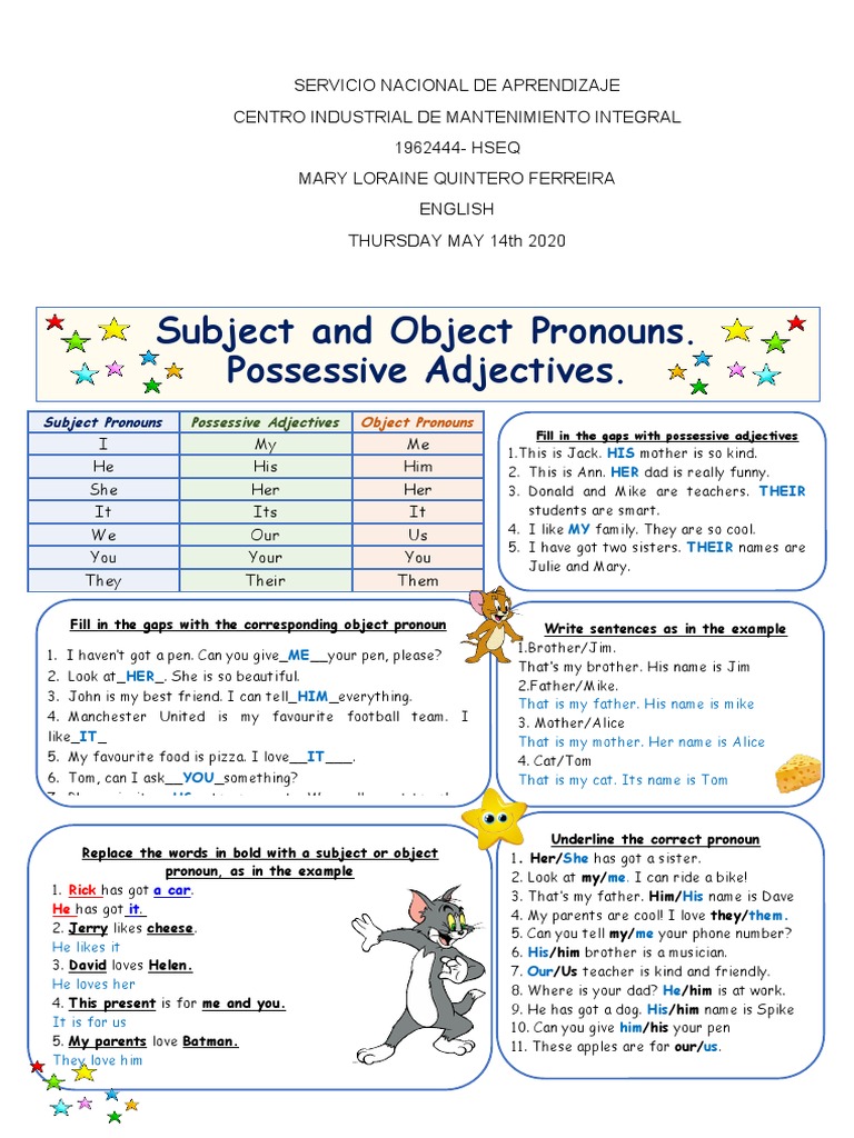 HSEQ Subject-And-Object-Pronouns-Possessive-Adjectives | PDF ...