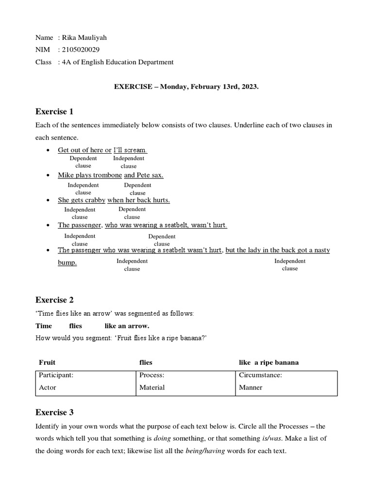 Analysis of clauses, processes, and text purpose | PDF | Experience ...