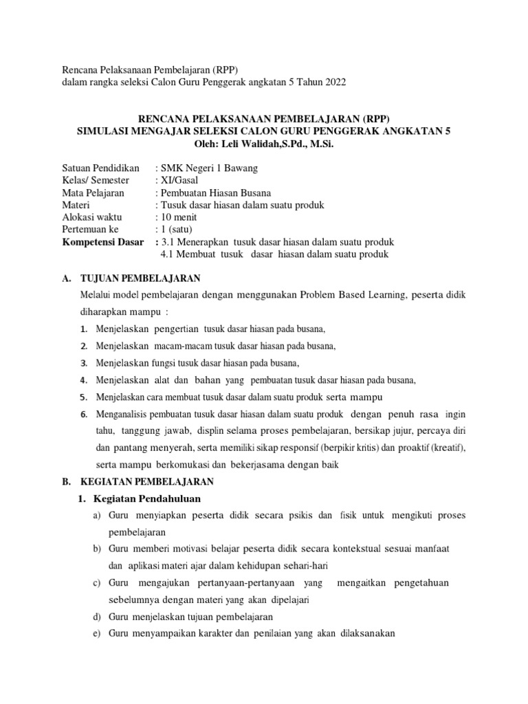 RPP Menghias Busana | PDF | Seni