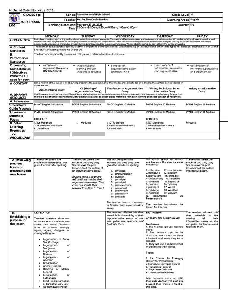 Daily Lesson Plan Grade 10 | PDF | Adolescence | Teenage Pregnancy