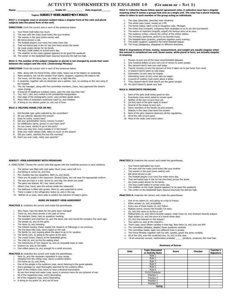 Subject Verb Agreement | PDF | Grammatical Number | Plural