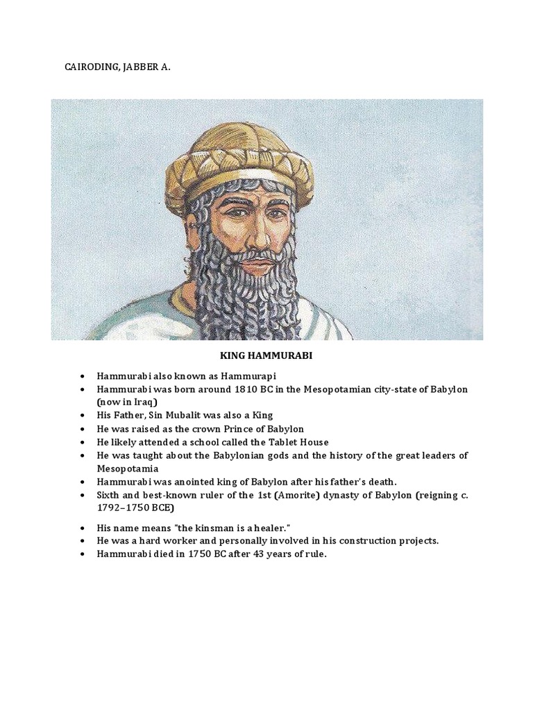 King Hammurabi (Reigning C. 1792-1750 BCE) - Jabber A. Cairoding | PDF ...