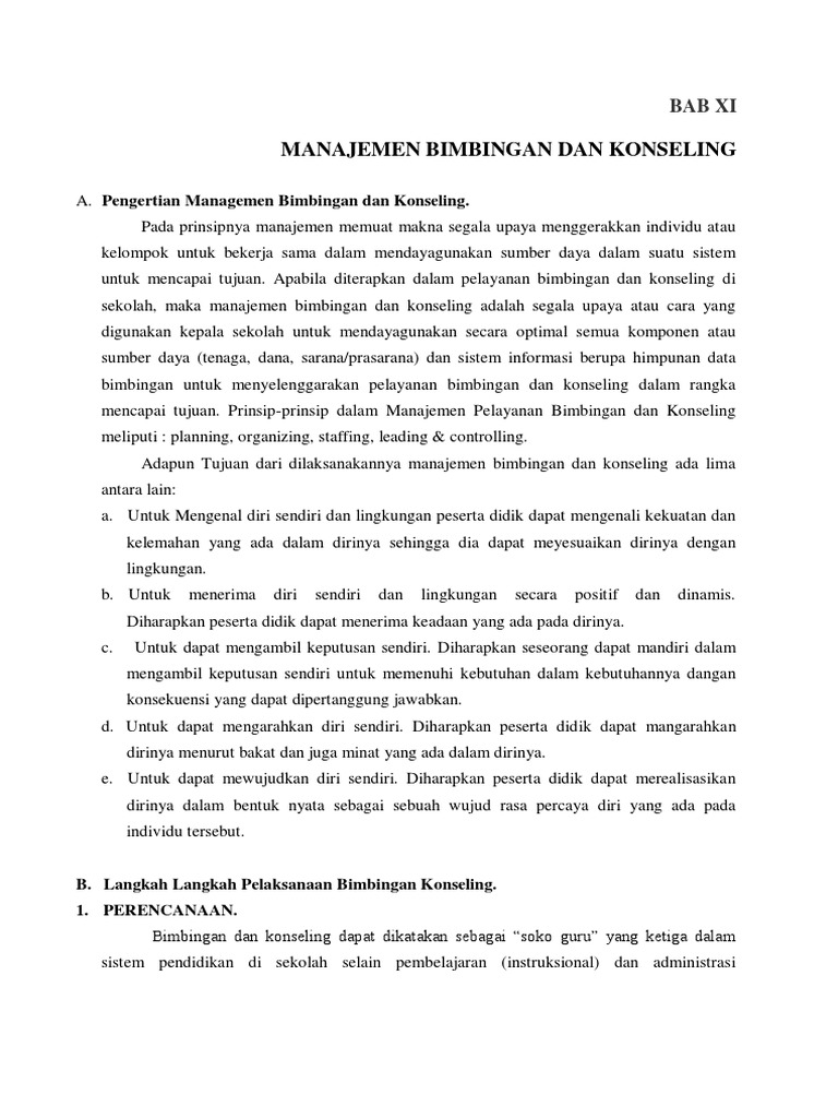 BAB XI MANAJEMEN BIMBINGAN DAN KONSELING Modul BK PDF | PDF