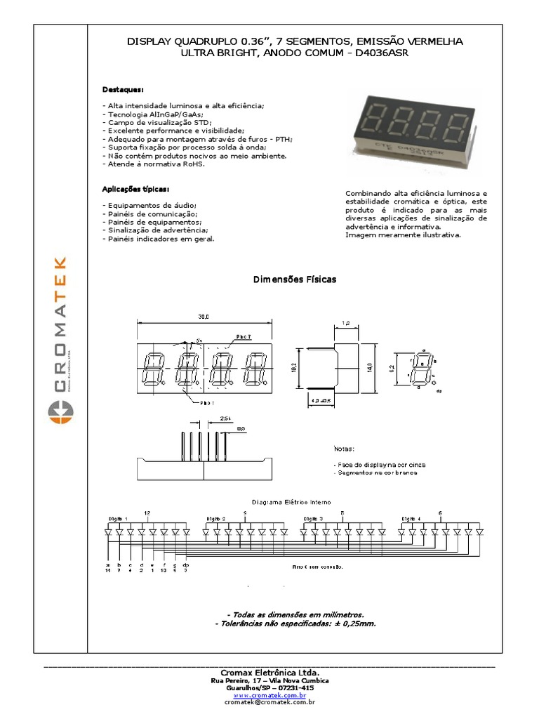 Display Led Quadruplo 7 Segmentos Vermelho 0.36 Anodo Comum D4036ASR ...