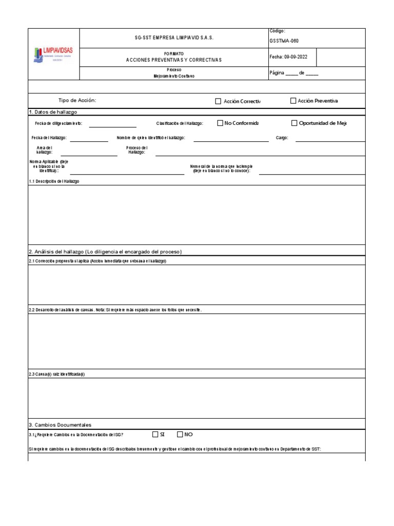 Formato Acciones Preventivas-Correctivas | PDF | Informática