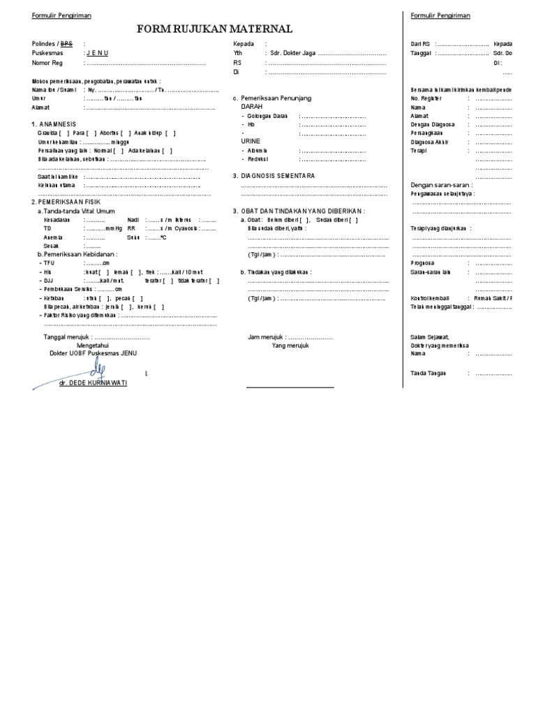 Form Rujukan Maternal & Neonatal | PDF