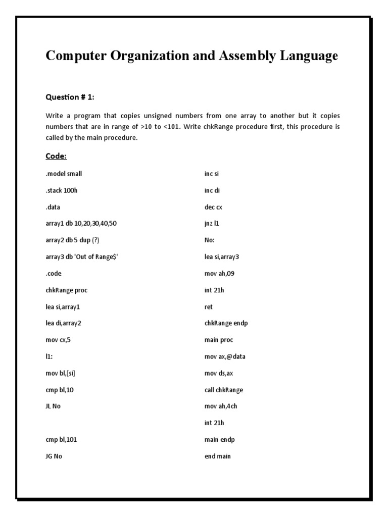 Assembly Language Practice Questions | PDF | Computer Programming | Computing