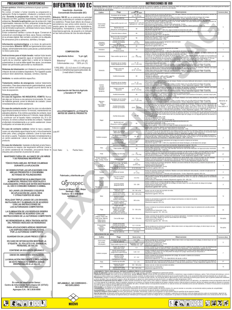 ETI_BIFENTRIN-100-EC_092022 | PDF | Insecticida | Agua