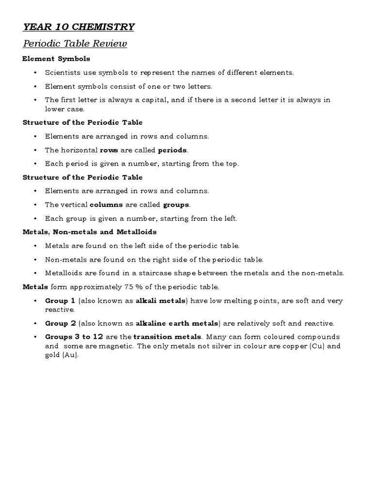 Year 10 Chemistry | PDF | Chemical Bond | Ion