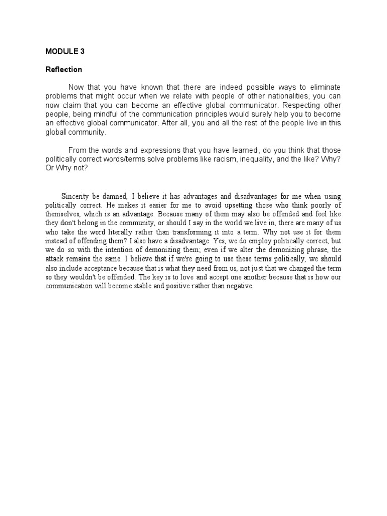 Mendova - Reflection - Module 3 | PDF | Political Correctness ...