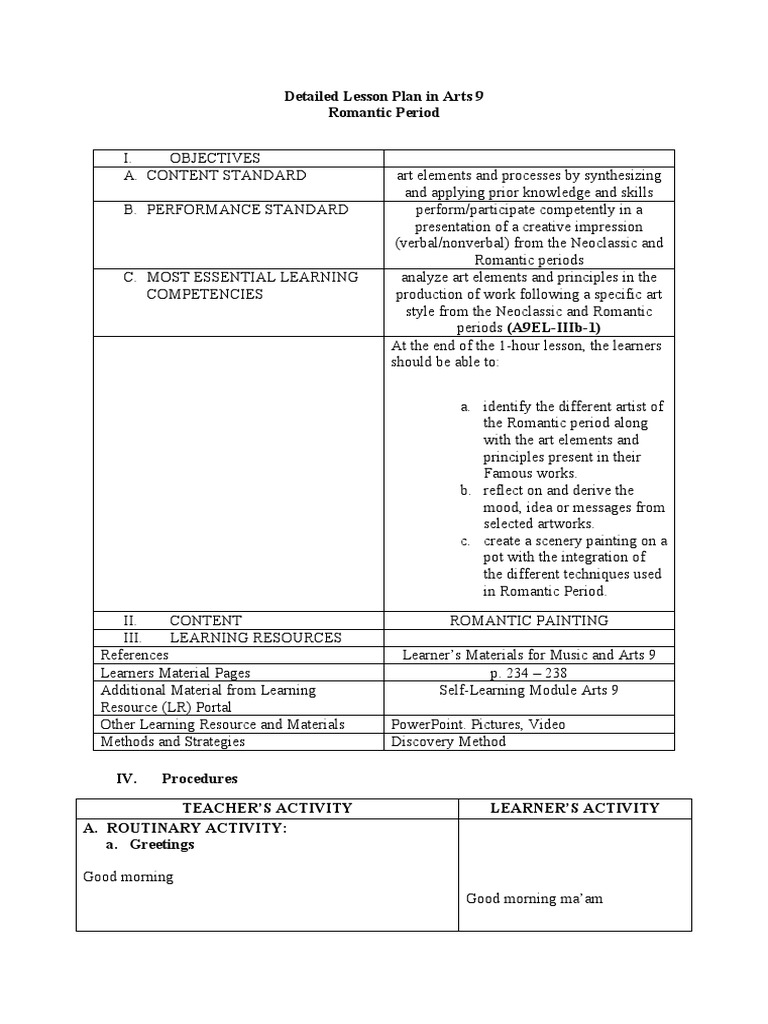 Detailed-Lesson-Plan-in-Arts-9docx - (AutoRecovered) (1) (AutoRecovered) | PDF | Romanticism ...