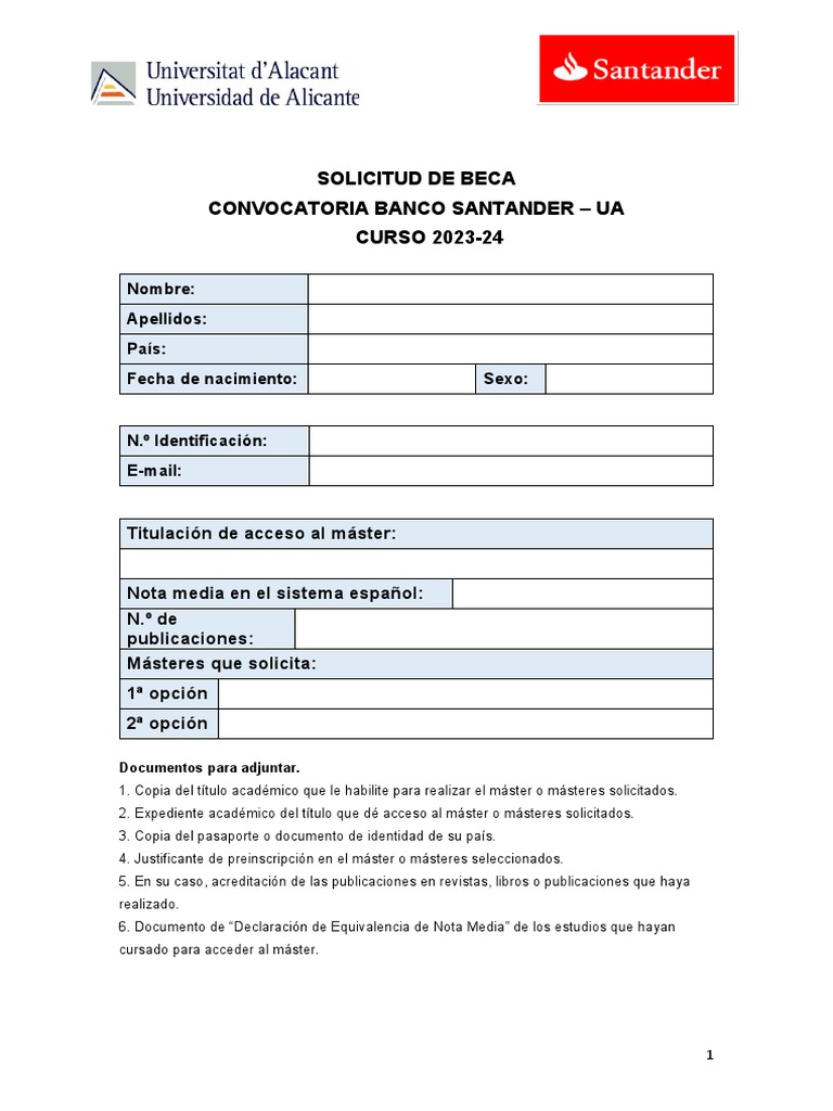 Formulario Solicitudes Santander 2023 Cast | PDF | Privacidad de la información | Justicia