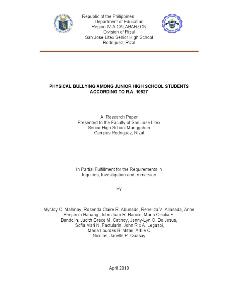 Physical Bullying in Junior High School | PDF | Bullying | Self Esteem
