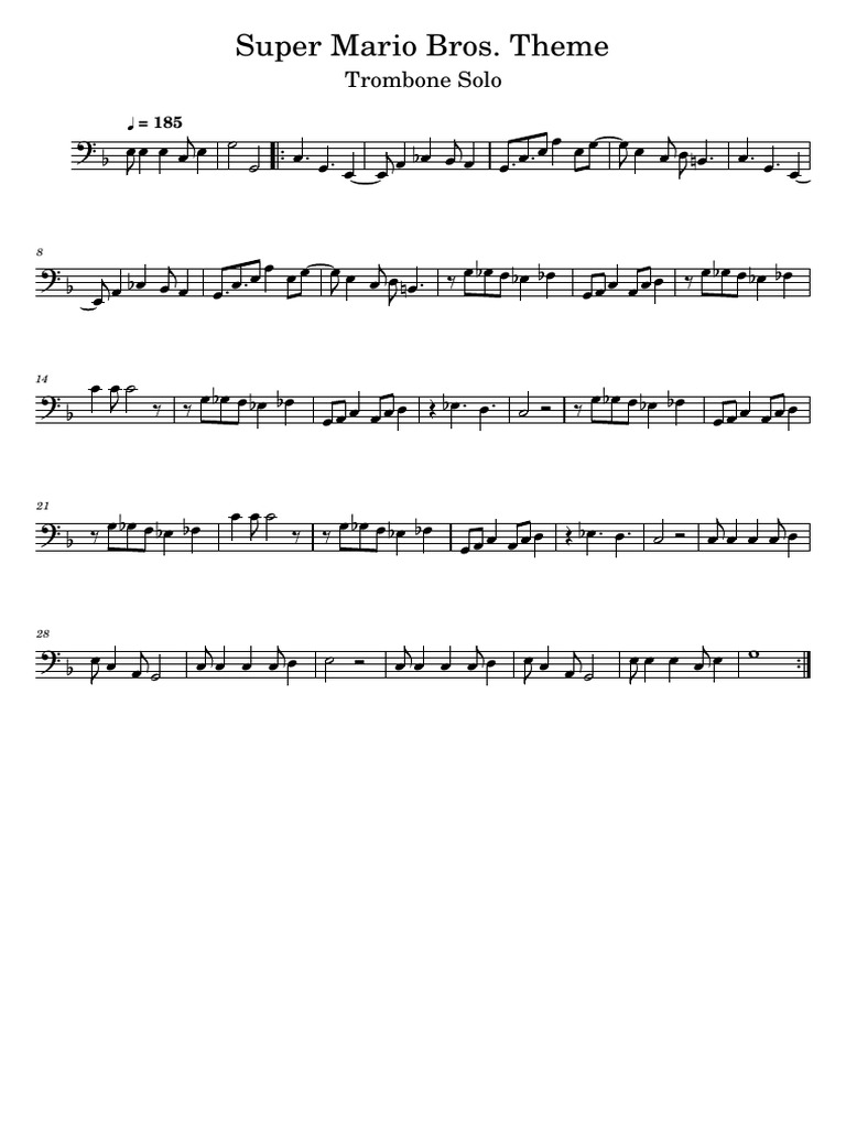 Super Mario Bros Overworld Theme Trombone Solo | PDF