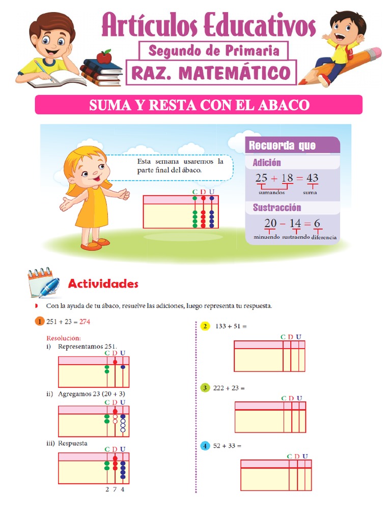 Suma y Resta Con El Abaco para Segundo de Primaria | PDF