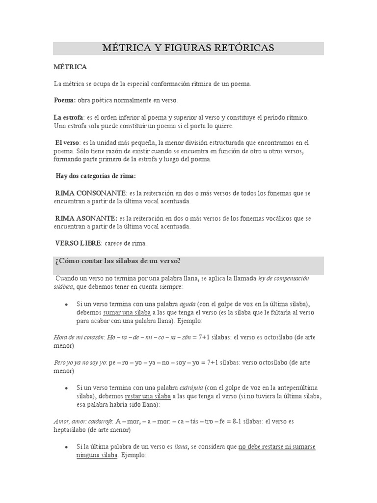 1 Metrica y Figuras Retoricas-1 PDF | PDF | Poesía | Metro (poesía)